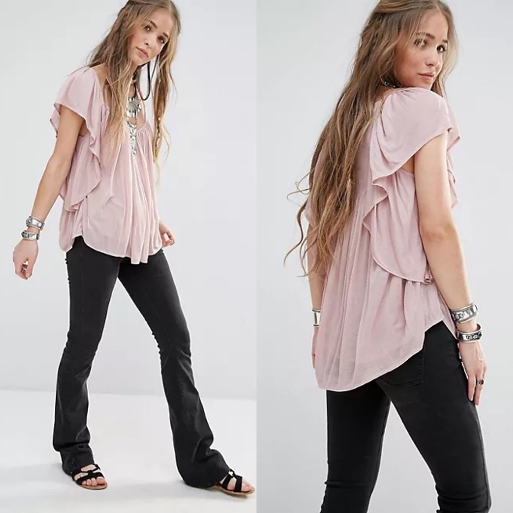 Free People Forever & Always Pink Flutter Sleeve Top - Gem